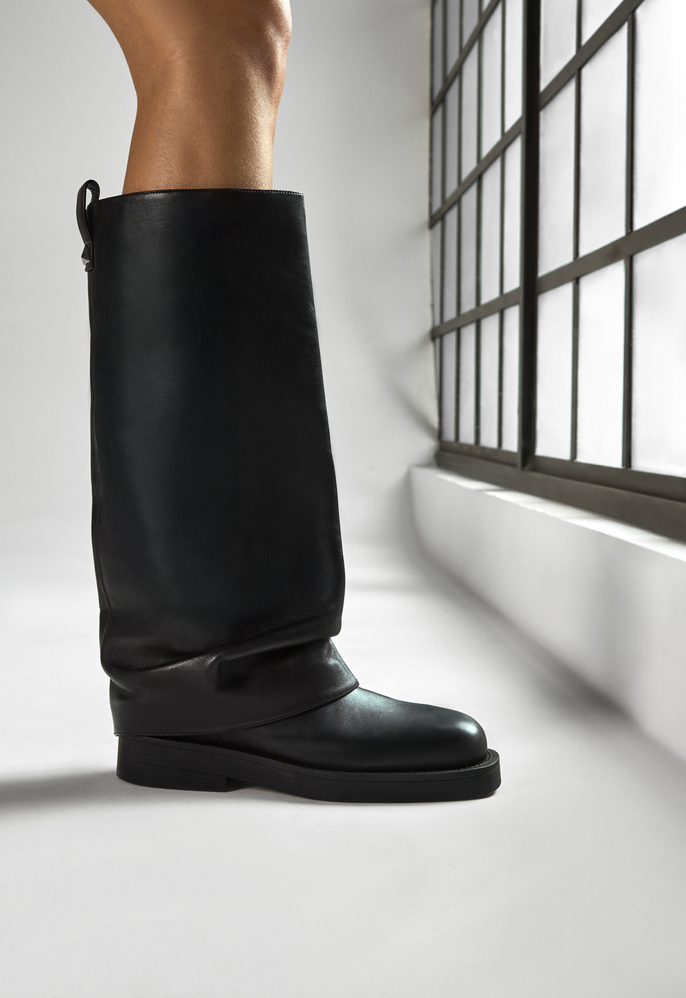 Black Knee-High Boot with a Fold-Over Cloak Keira | SCHUTZ