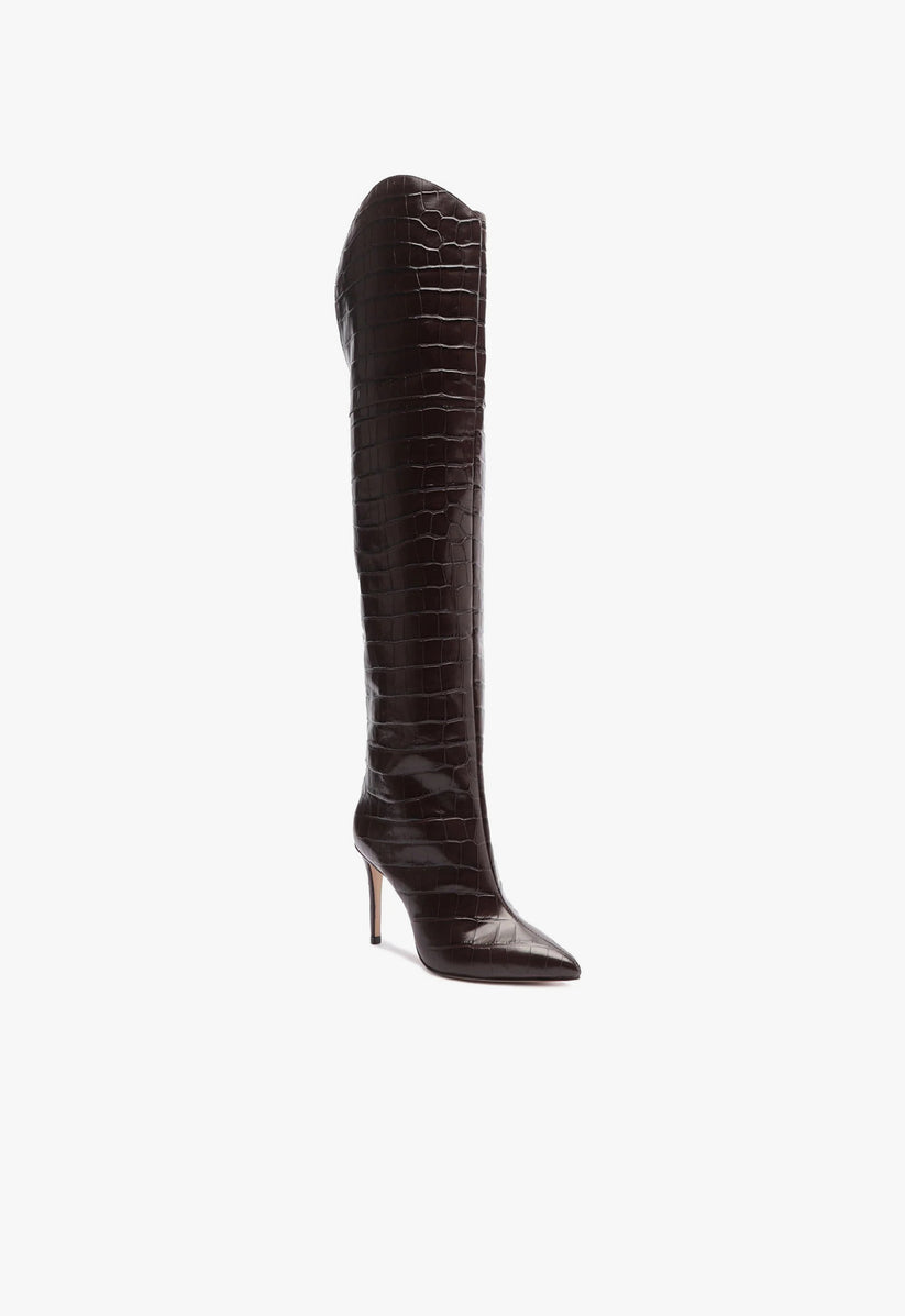 Croc-Embossed Boots - Maryana Over the Knee Leather Boot - Stiletto ...