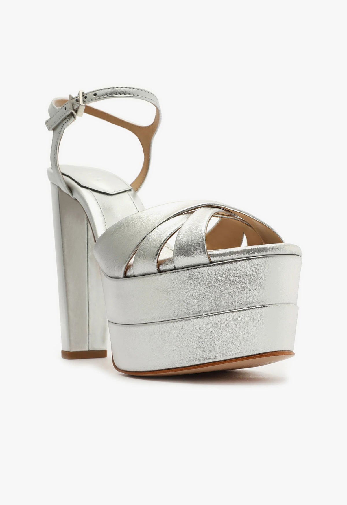 Keefa High Platform Sandal | Metallic Silver Leather - SCHUTZ