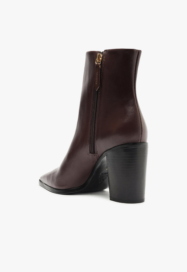 Mikki Pointed Toe Block Ankle Bootie | Brown | Leather – SCHUTZ