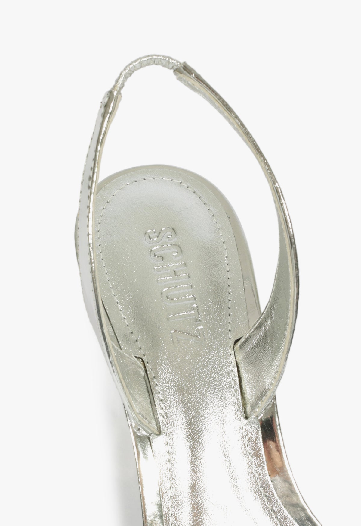 Scarlett Sling Mid Leather Sandal | Silver Stiletto Heel - SCHUTZ