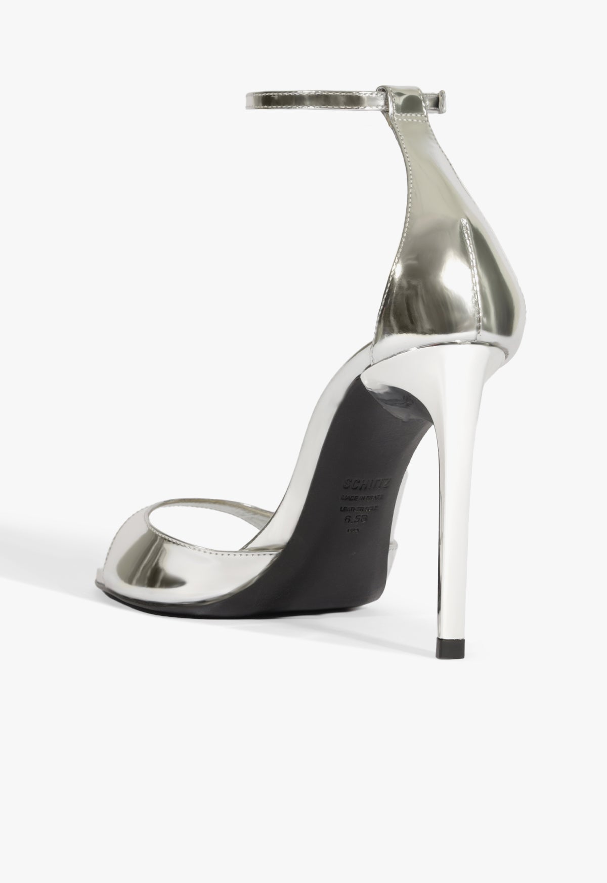 Scarlett Patent Leather Sandal | Silver Stiletto Heel - SCHUTZ