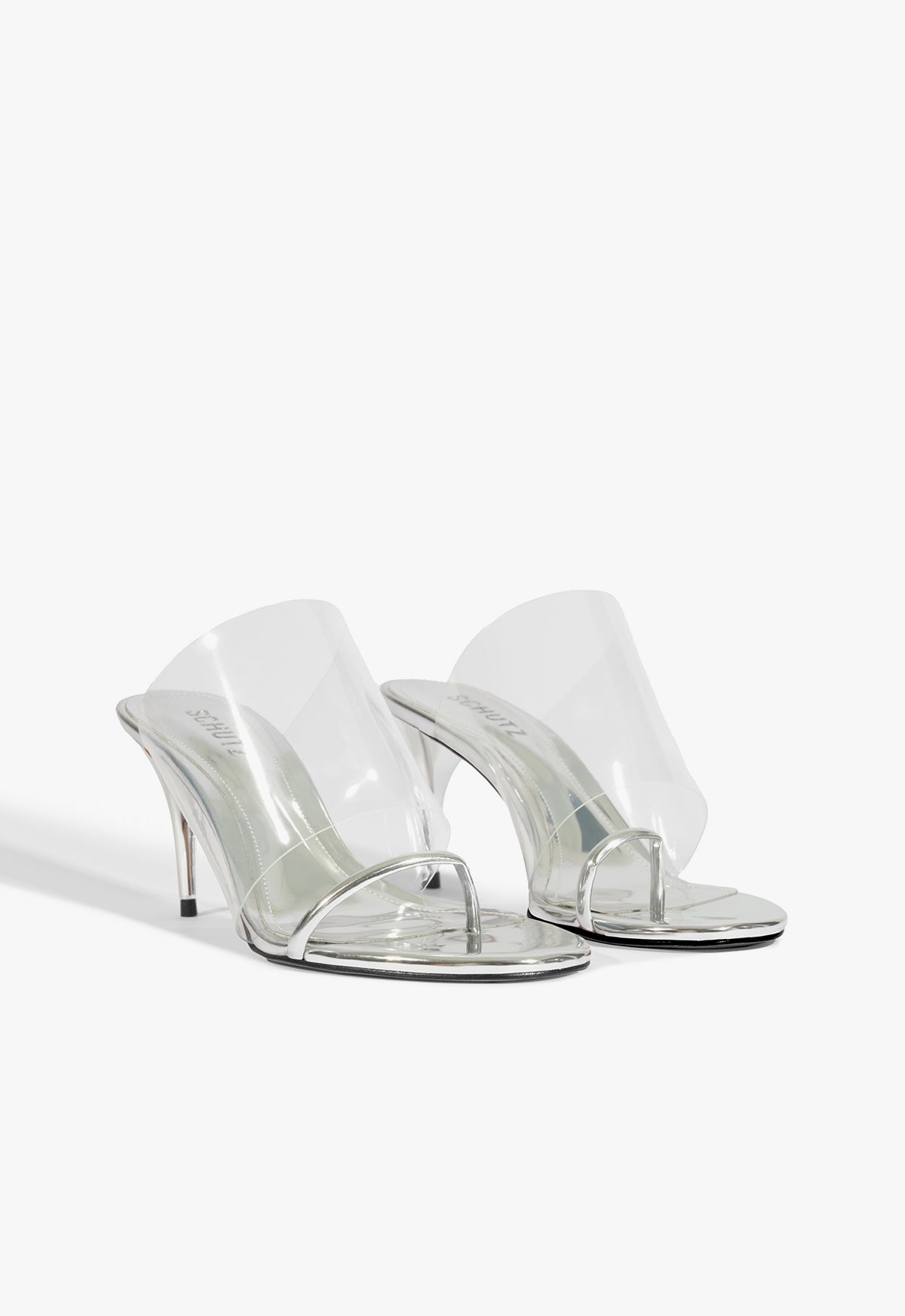 Astra Mule Silver Sandal | Stiletto Heel - SCHUTZ